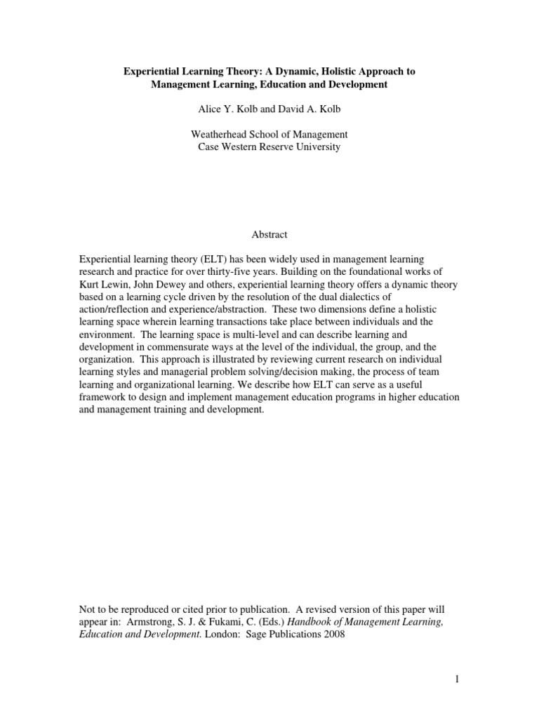 Experiential Learning Theory in Management | PDF | Learning Styles ...
