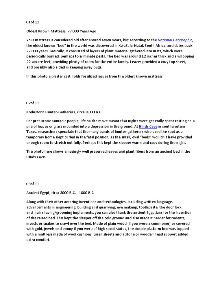 Evolution of Beds and Mattresses | PDF | Bed | Mattress