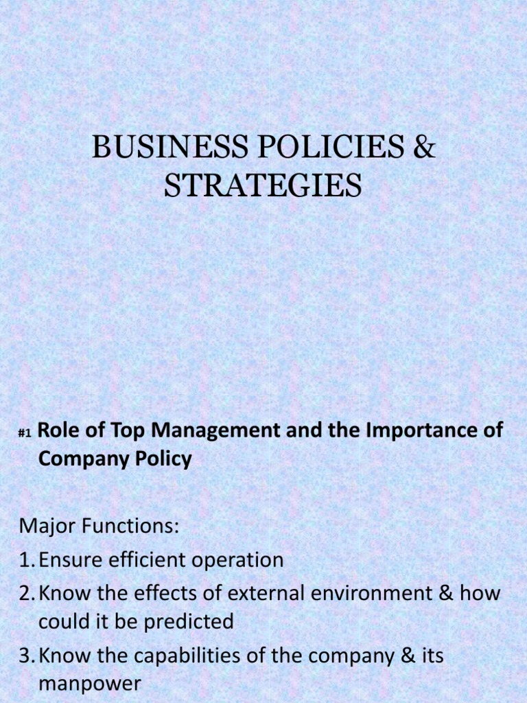 Business Policies & Strategies | PDF | Strategic Management | Joint Venture