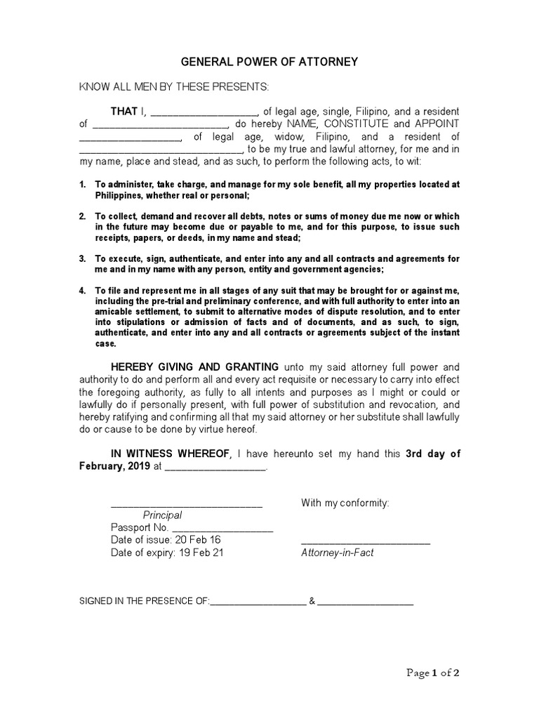 General Power of Attorney Template | PDF | Power Of Attorney ...