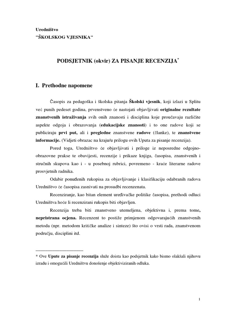 Podsjetnik Za Pisanje Recenzije PDF | PDF