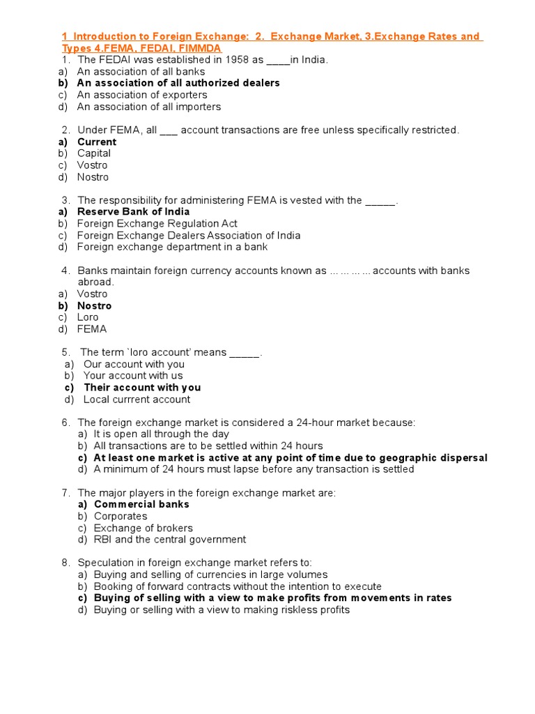Mcqs On Forex | PDF | Foreign Exchange Market | Reserve Bank Of India