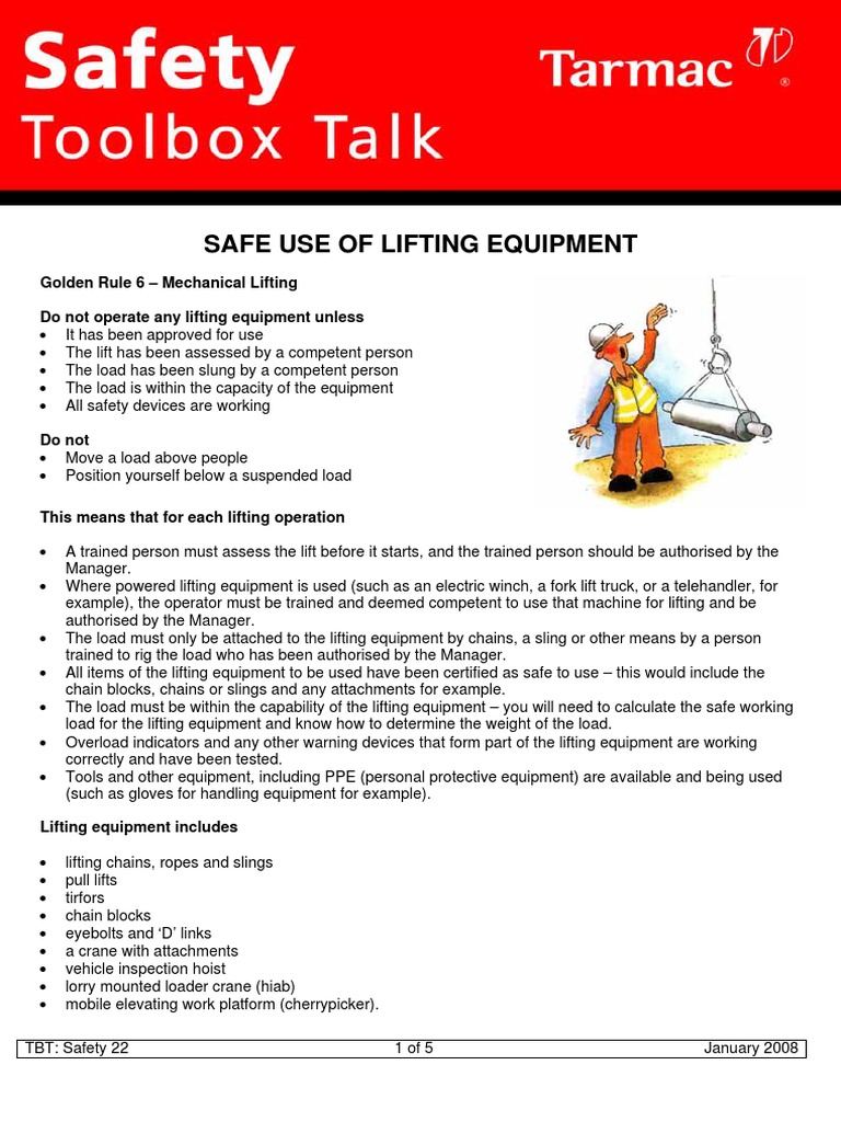 Safeuseofliftingequipment PDF | PDF | Elevator | Personal Protective ...