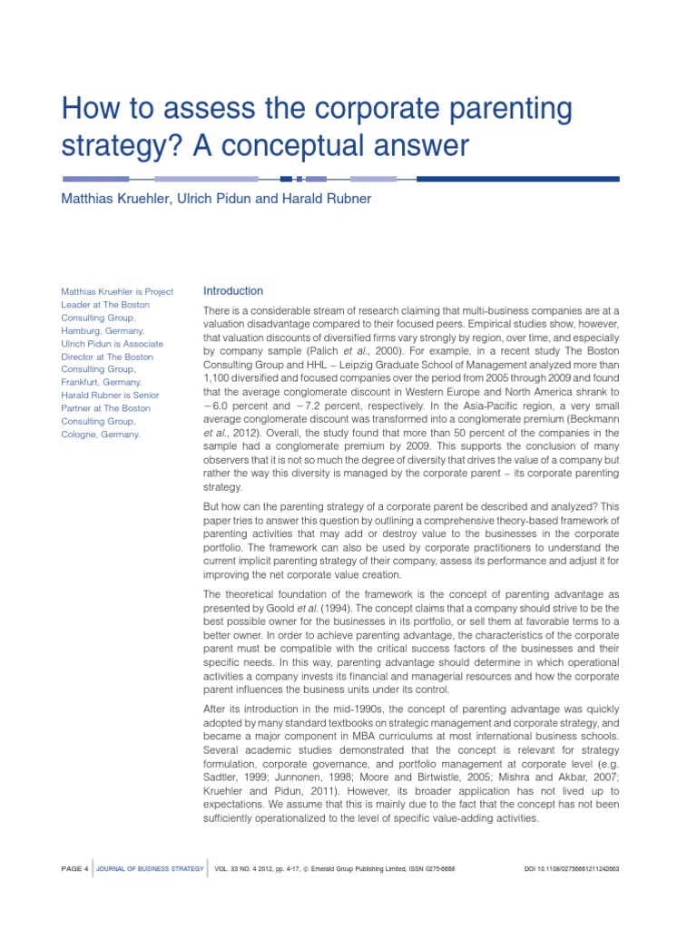 How To Assess The Corporate Parenting Strategy? A Conceptual Answer ...