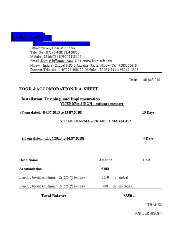 Lekhisoft Medical Software Expense Report | PDF