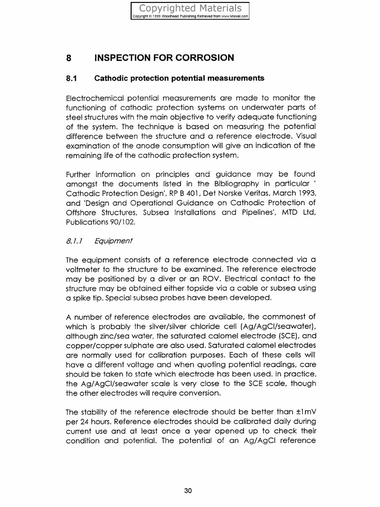 Inspection For Corrosion: 8.1 Cathodic Protection Potential ...