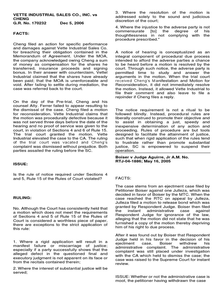Vette Industrial Sales Co., Inc. Vs Cheng G.R. No. 170232 Dec 5, 2006 | PDF