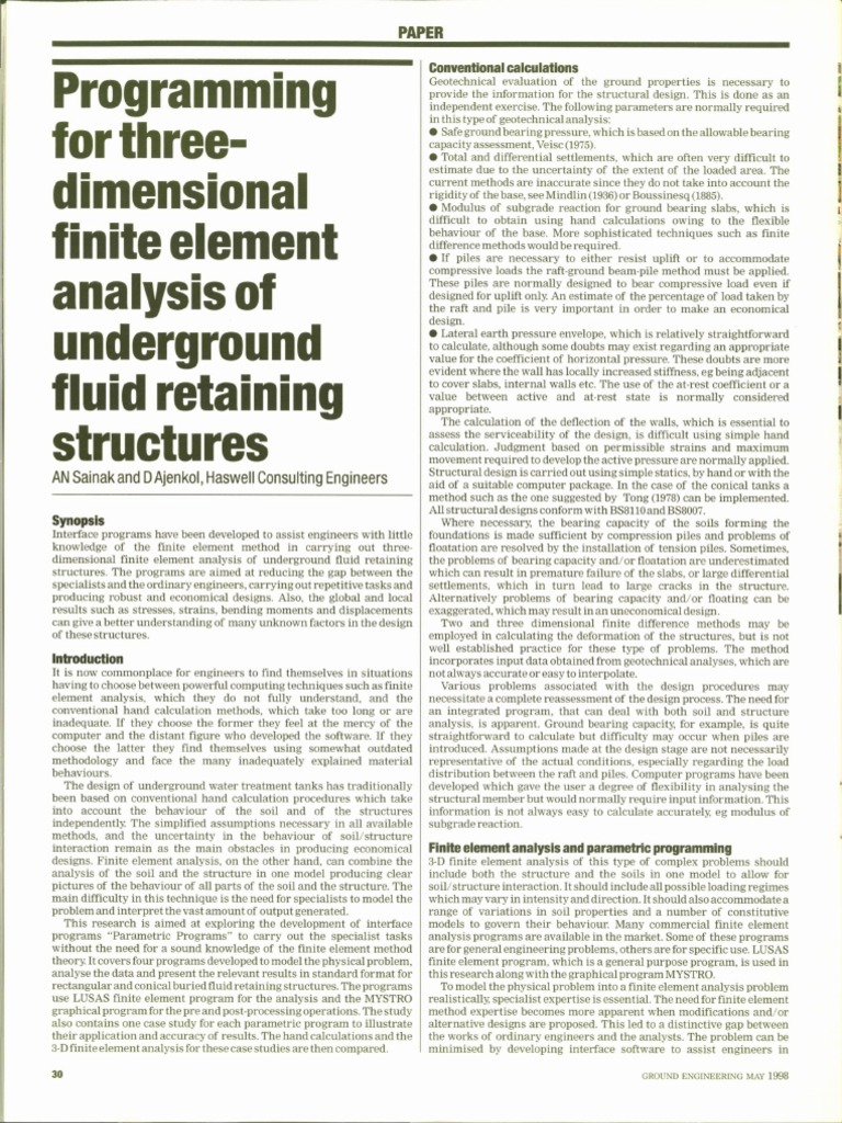An Integrated Finite Element Analysis Approach for the Design of Underground Fluid Retaining ...