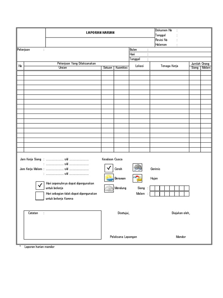 Form Laporan Harian | PDF