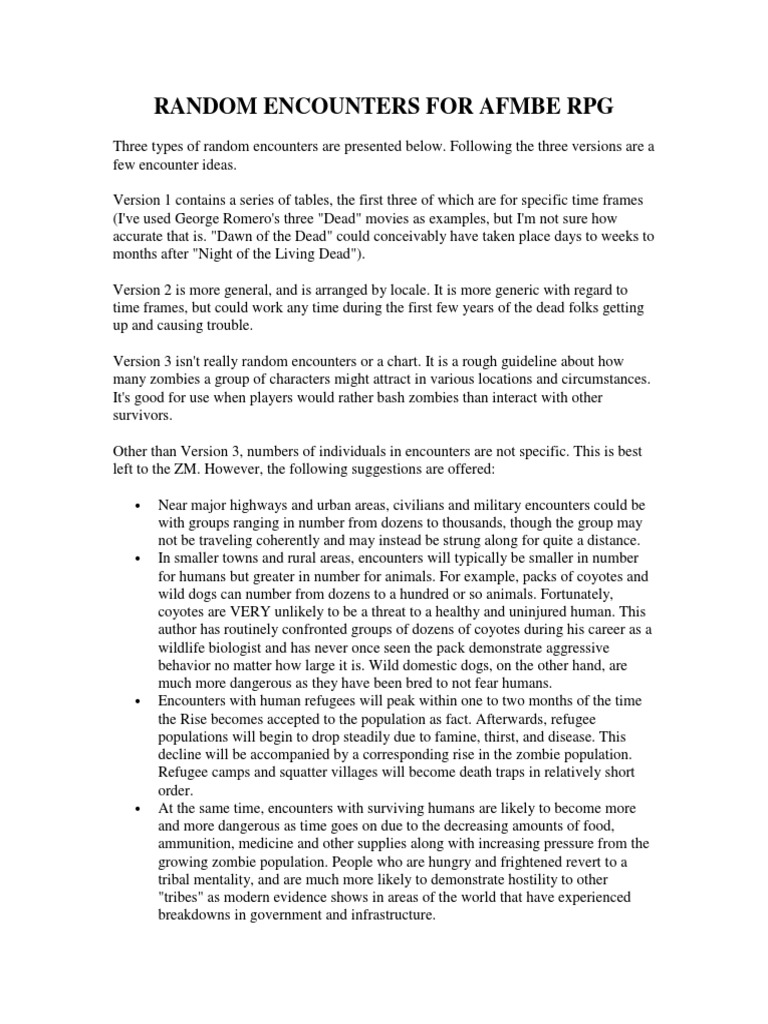 Random Encounters For AFMBE by Texas Zombie | PDF | Humvee | Truck