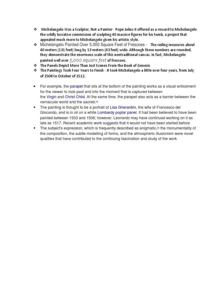 Michelangelo Was A Sculptor | PDF | Social Science | Art