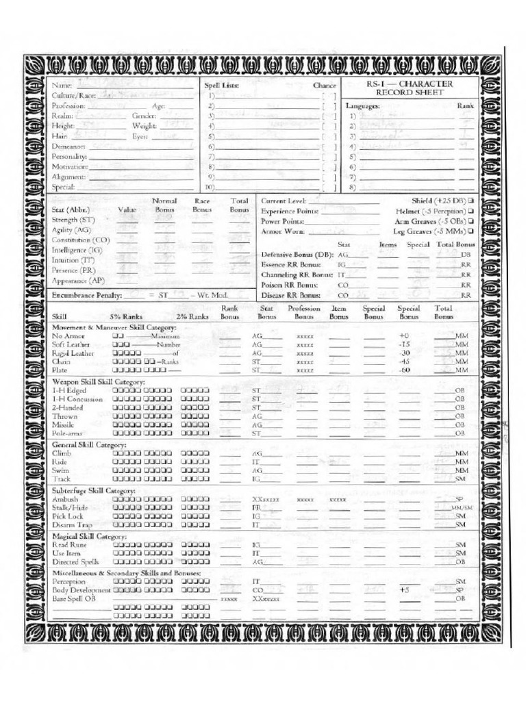 Merp Character Sheet 