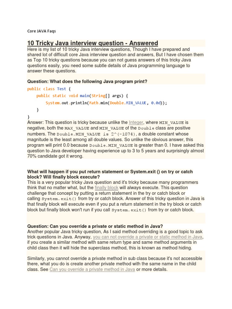 Top 10 Tricky Java Interview Questions | PDF | String (Computer Science ...