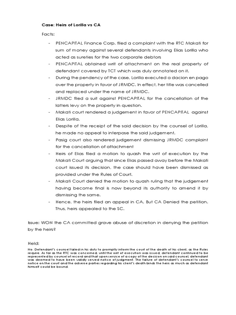 Heirs of Lorilla vs. CA V1 | PDF | Judgment (Law) | Courts