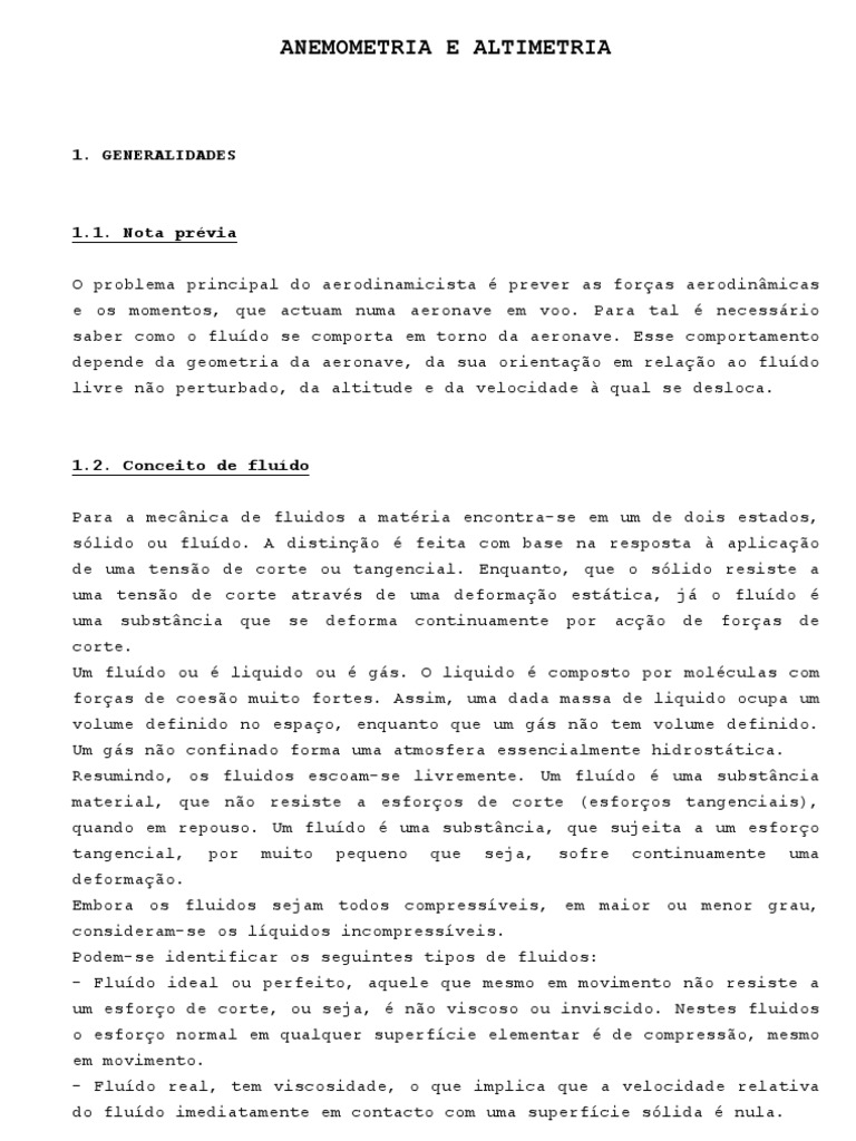 Anemometria e Propriedades dos Fluidos | PDF | Altímetro | Número Mach