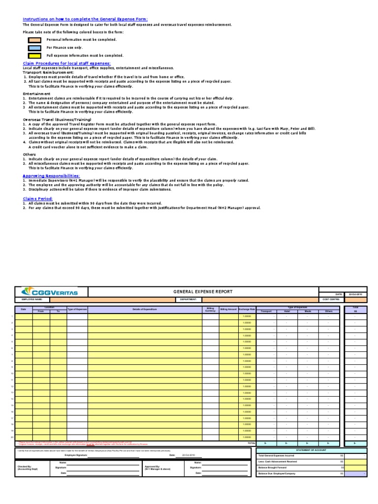 General Expense Report Form V2 0 | PDF