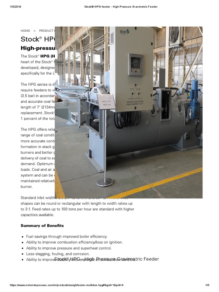 Stock® HPG feeder - High Pressure Gravimetric Feeder | Boiler | Coal ...