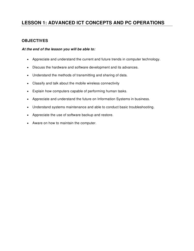 Lesson 1 - Objectives | PDF