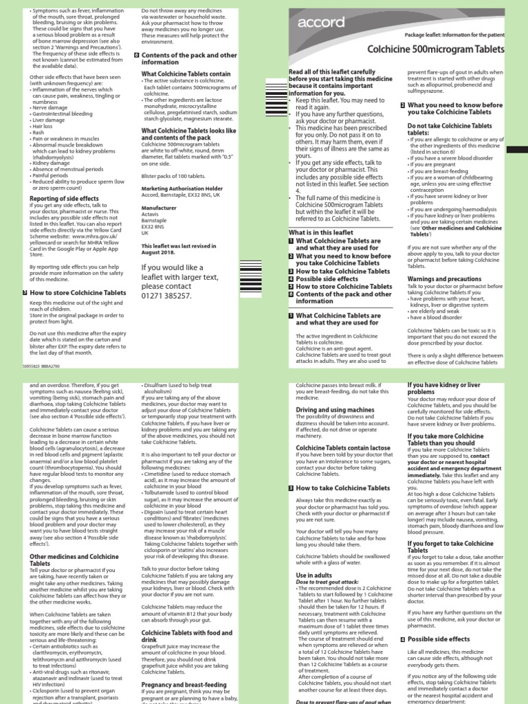 Colchicine 500microgram Tablets: If you would like a leaflet with ...