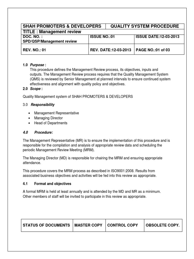 Management Review Procedure | PDF | Quality Management System | Audit
