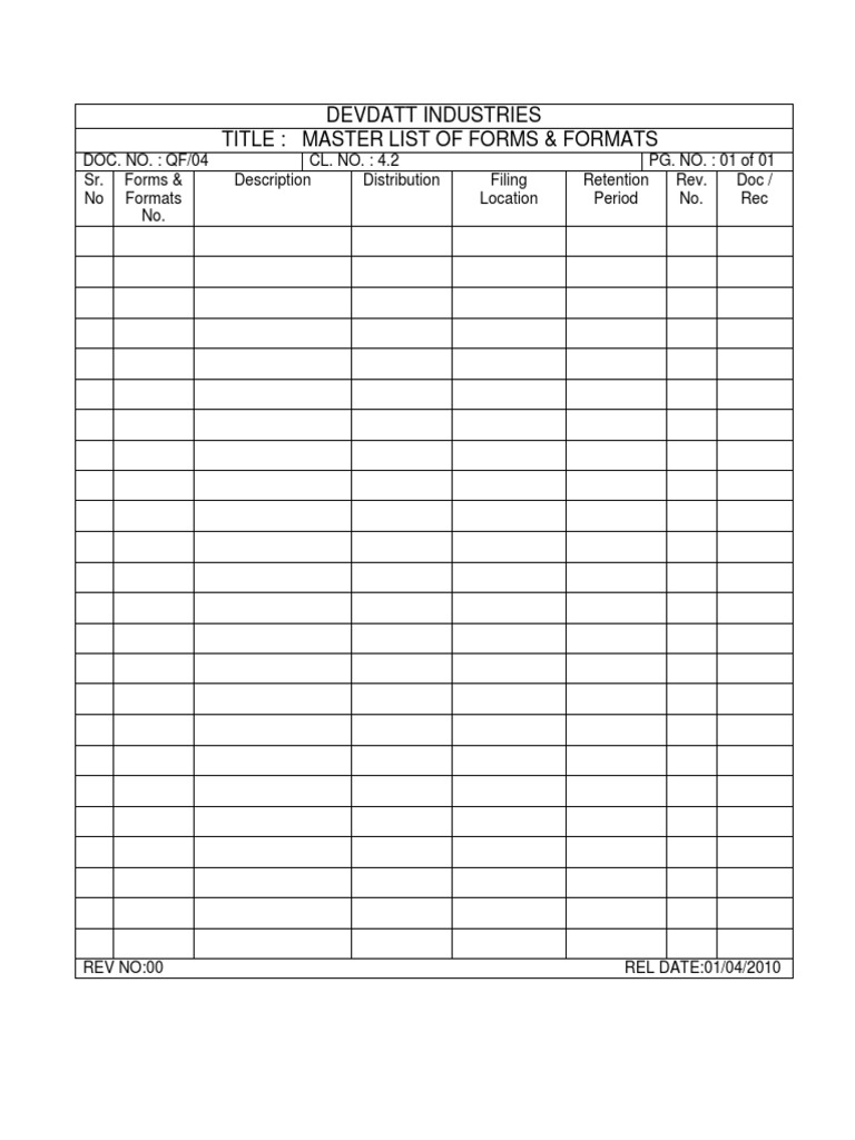 Master List of Forms Formats | PDF