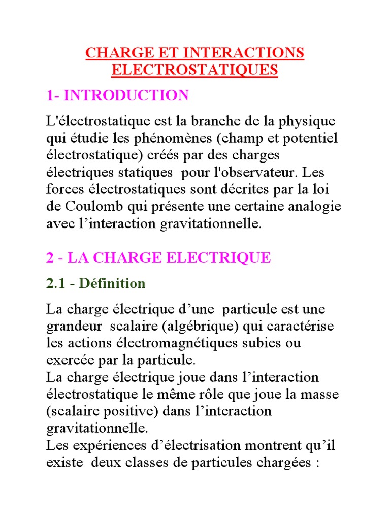 Charge Et Interactions Electrostatiques | PDF | Charge électrique ...
