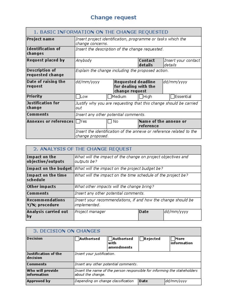 Example Change Request Form | PDF | Government | Business
