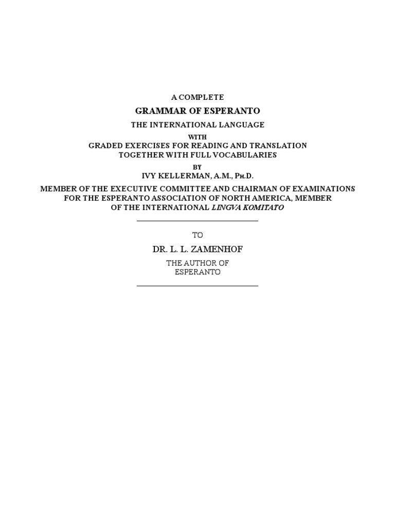 Grammar of Esperanto | PDF | Grammatical Number | Adverb