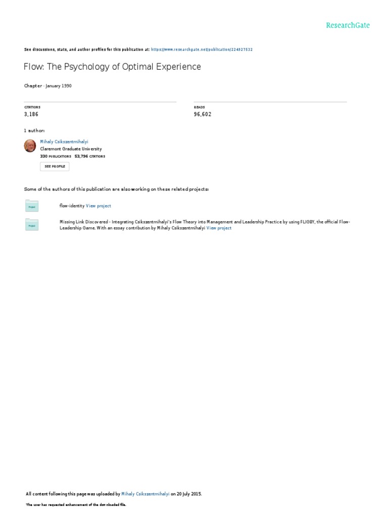 Flow The Psychology of Optimal Experience | PDF | Flow (Psychology ...