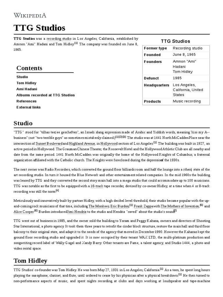 TTG Studios | PDF | Sound Recording | American Music