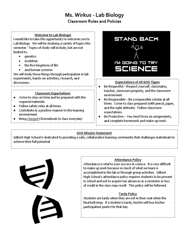 Ms. Wirkus - Lab Biology: Classroom Rules and Policies | Download Free ...
