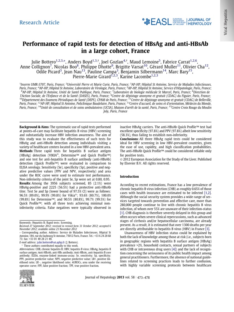 Performance of Rapid Tests for Detection of HBsAg and Anti-HBsAb ...
