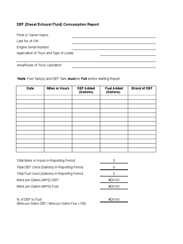 DEF Consumption Tracking Report | PDF