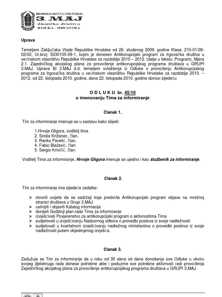 Odluka o Imenovanju Tima Za Informiranje | PDF