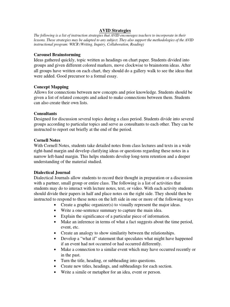 Avid Instruction Strategies PDF | PDF | Cognition | Cognitive Science