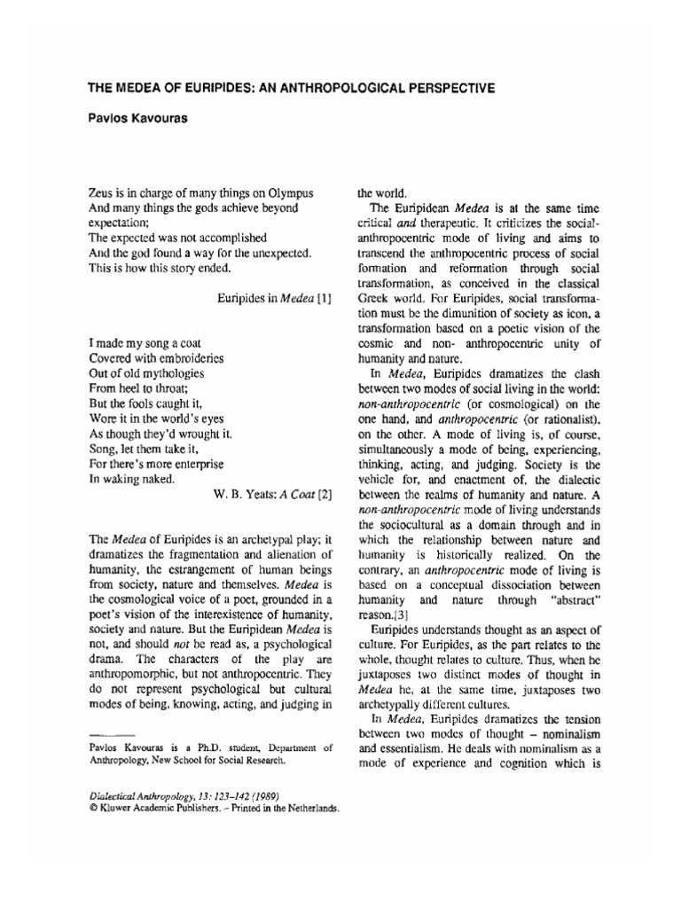 The Medea of Eurípides An Anthropological Perspective | PDF ...