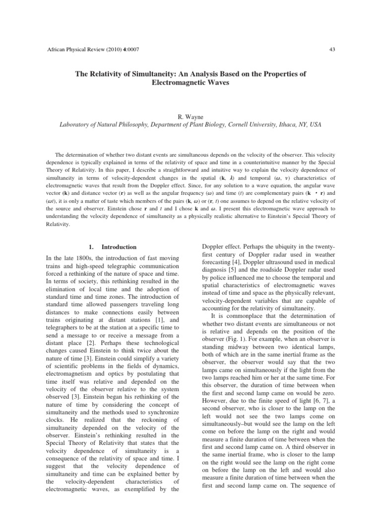 The Relativity of Simultaneity Explained Through Electromagnetic Wave ...