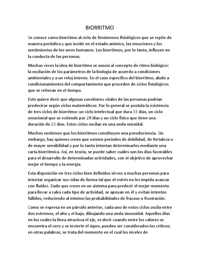 Biorritmos: Ciclos y Comportamiento | PDF | Conceptos psicologicos | Ciencia cognitiva