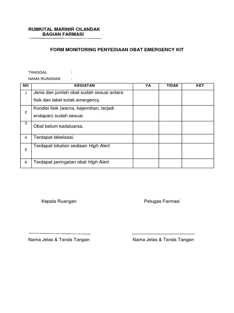 Form Monitoring Obat Emergency Kit | PDF | Kesehatan Holistik
