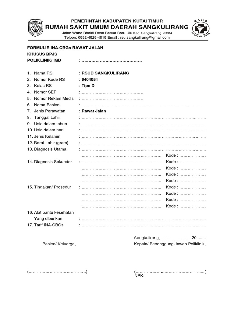 Formulir Ina-Cbgs Rawat Jalan | PDF
