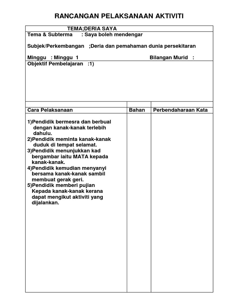 Rancangan Pelaksanaan Aktiviti | PDF