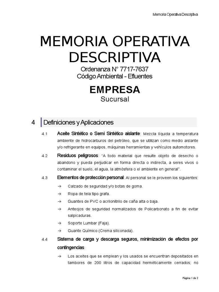 Memoria Operativa Descriptiva - Definiciones y Aplicaciones | PDF ...