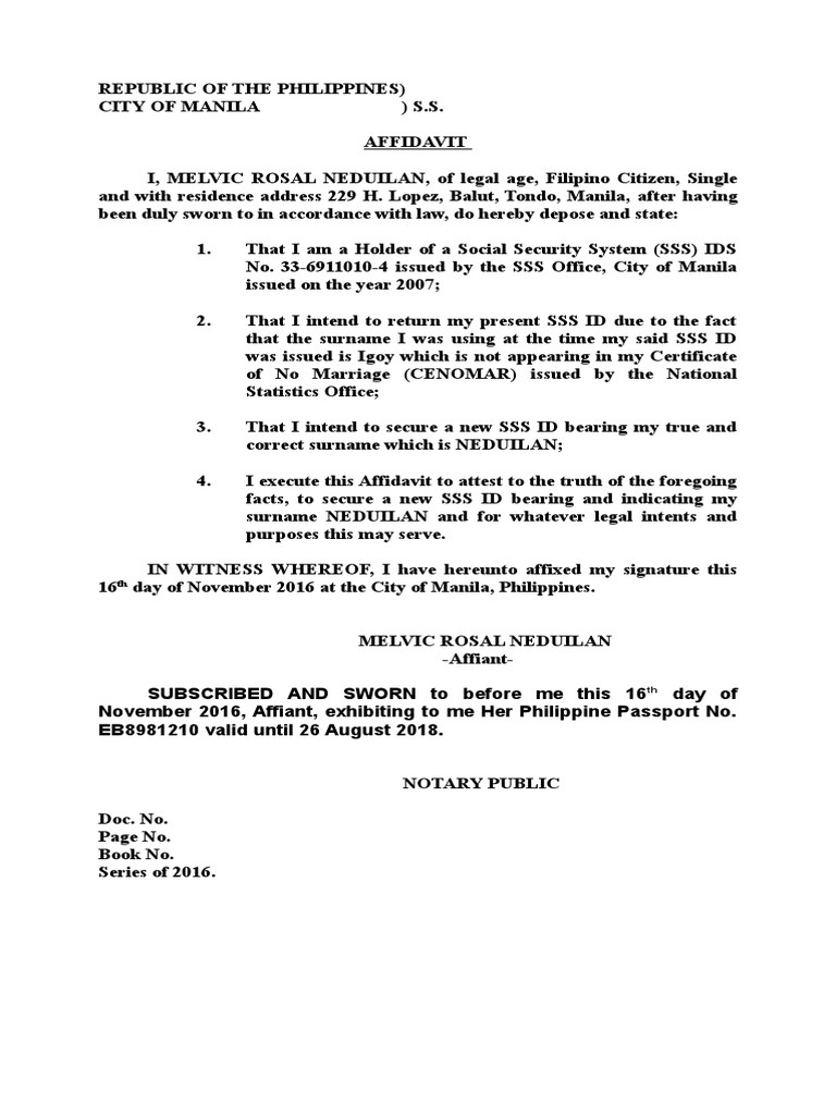 Sss Affidavit | PDF | Politics | Law