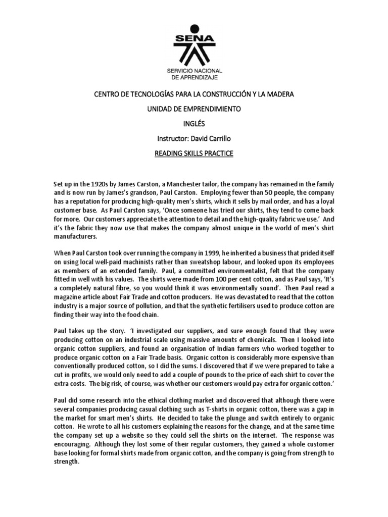 Reading Skills Practice | PDF | Cotton | Fair Trade