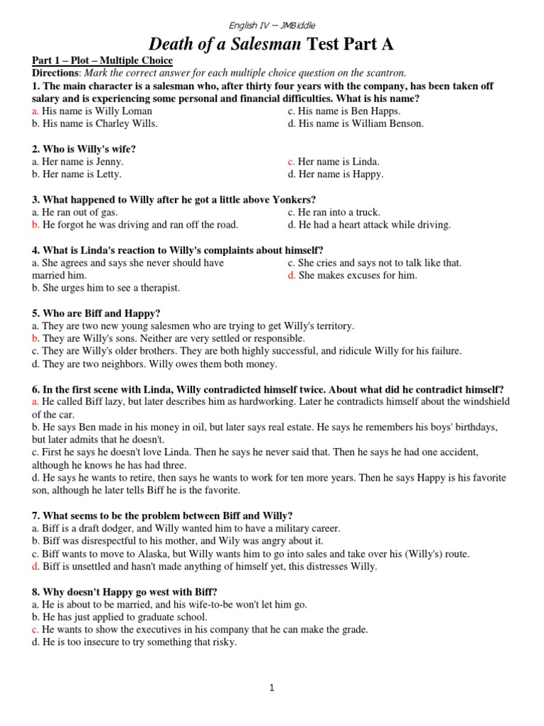 9-Death of A Salesman Test | PDF
