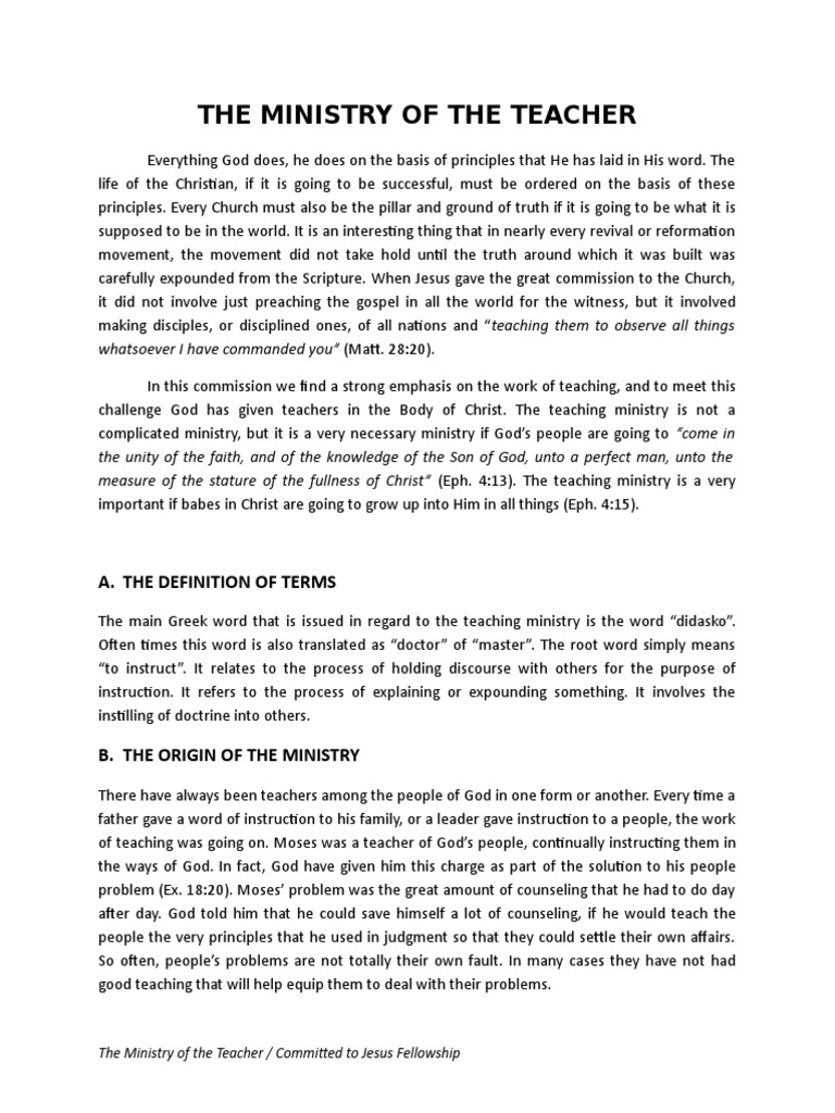 The Ministry of The Teacher | PDF | Christian Church | Disciple ...