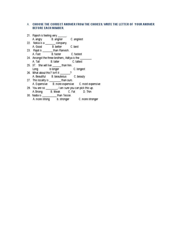 Adjective Test | PDF