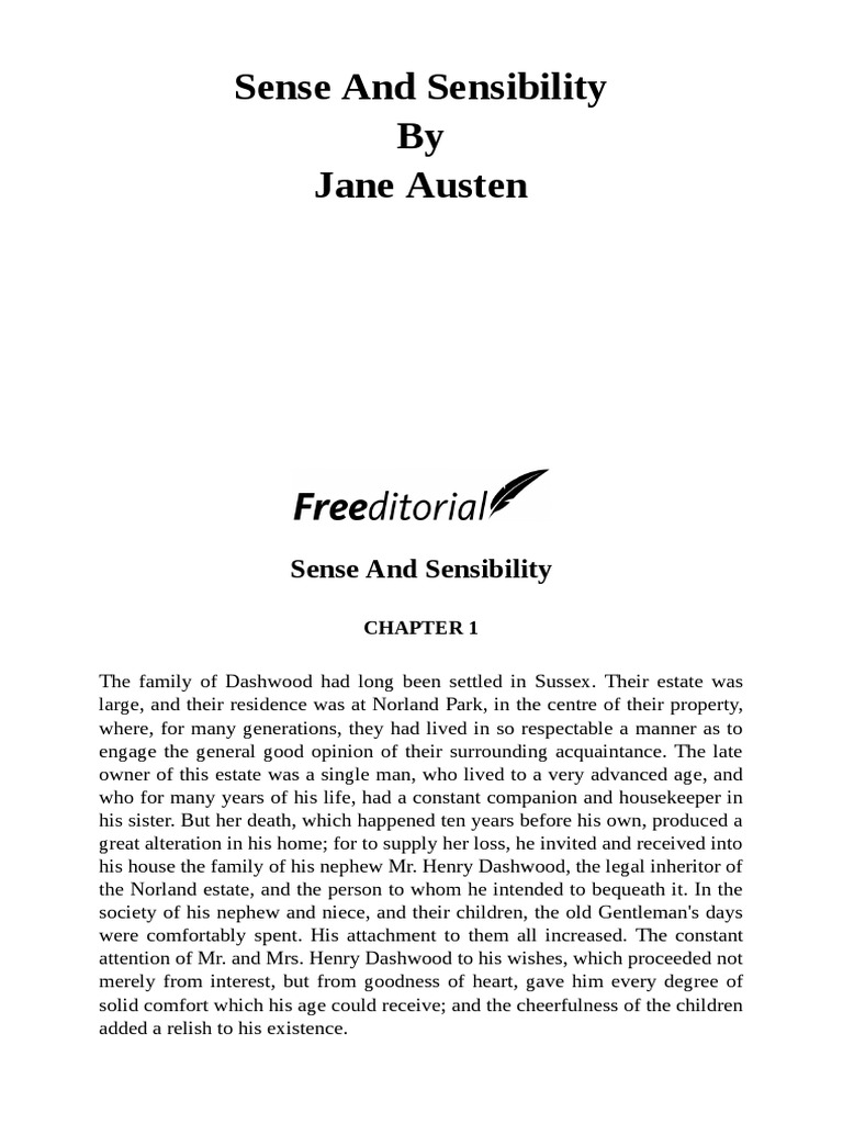 Jane Austen's Sense and Sensibility Chapter Summary | PDF | Elinor ...