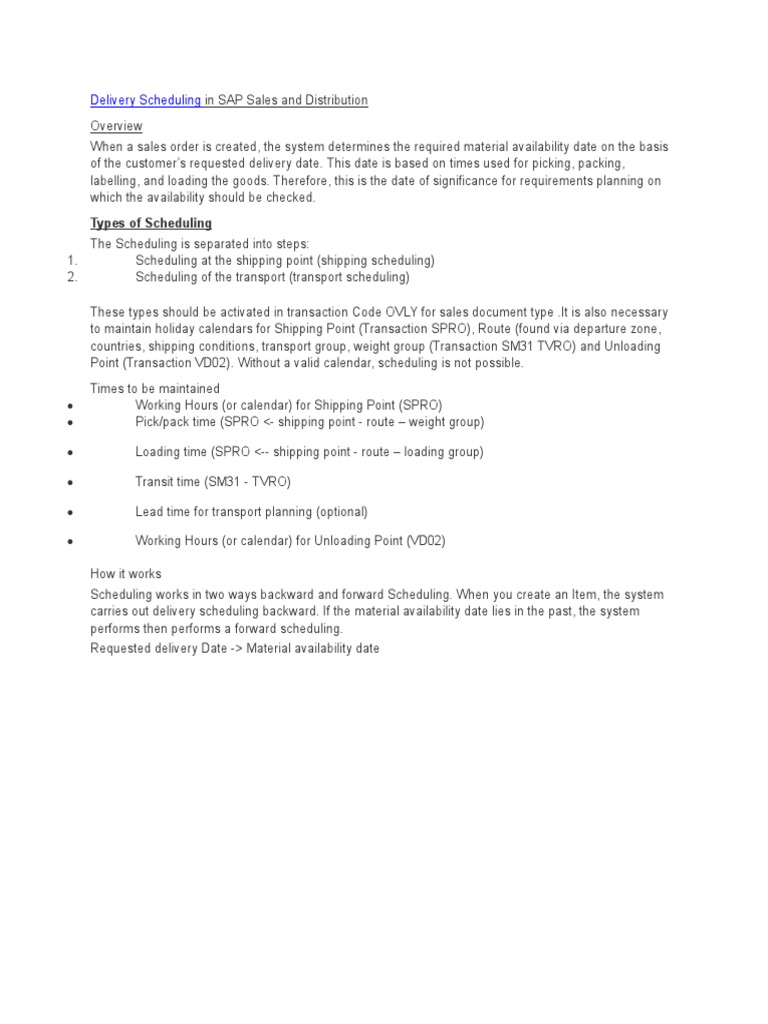 SAP Delivery Scheduling Overview | PDF