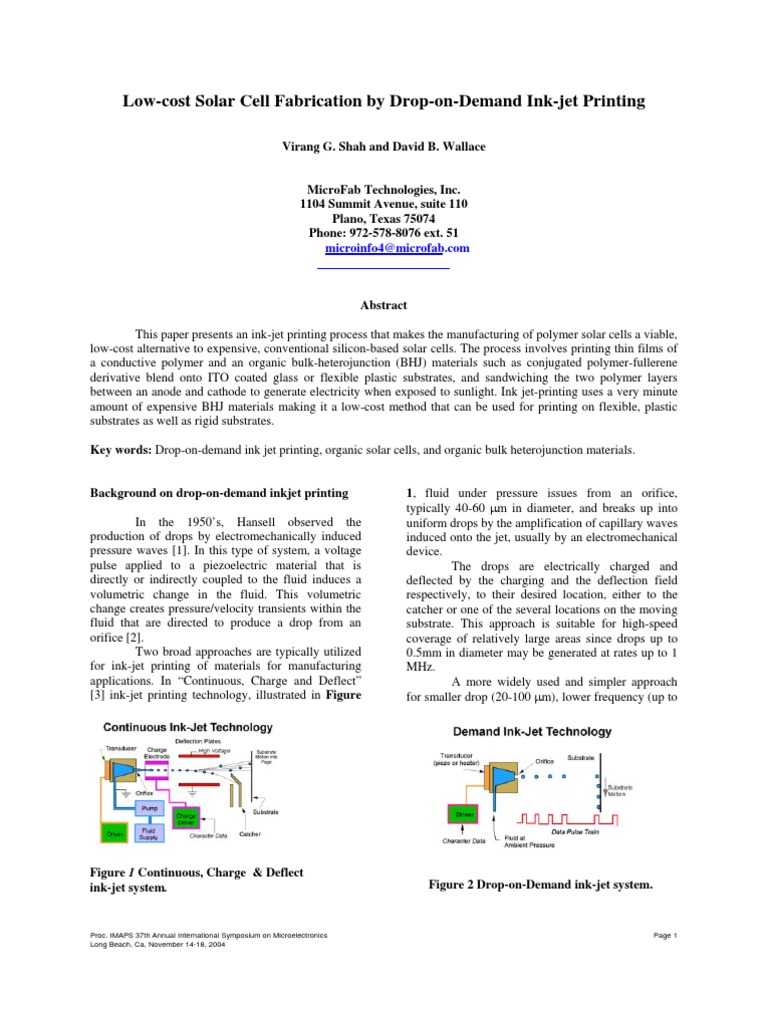Low-Cost Solar Cell Fabrication by Drop-on-Demand Ink-Jet Printing | Download Free PDF | Solar ...